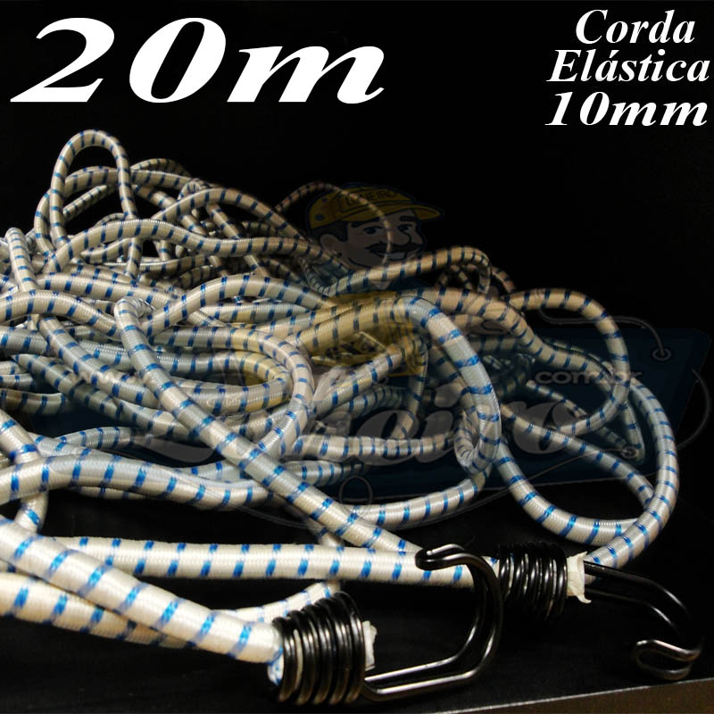 Corda Elástica de Borracha 20 metros x 10mm Azul / Branco com terminal ...